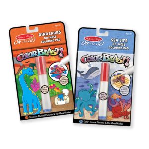 melissa & doug colorblast! sea life and dinosaurs color-reveal coloring books, 2-pack