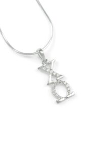 the collegiate standard chi omega sterling silver lavaliere with czs