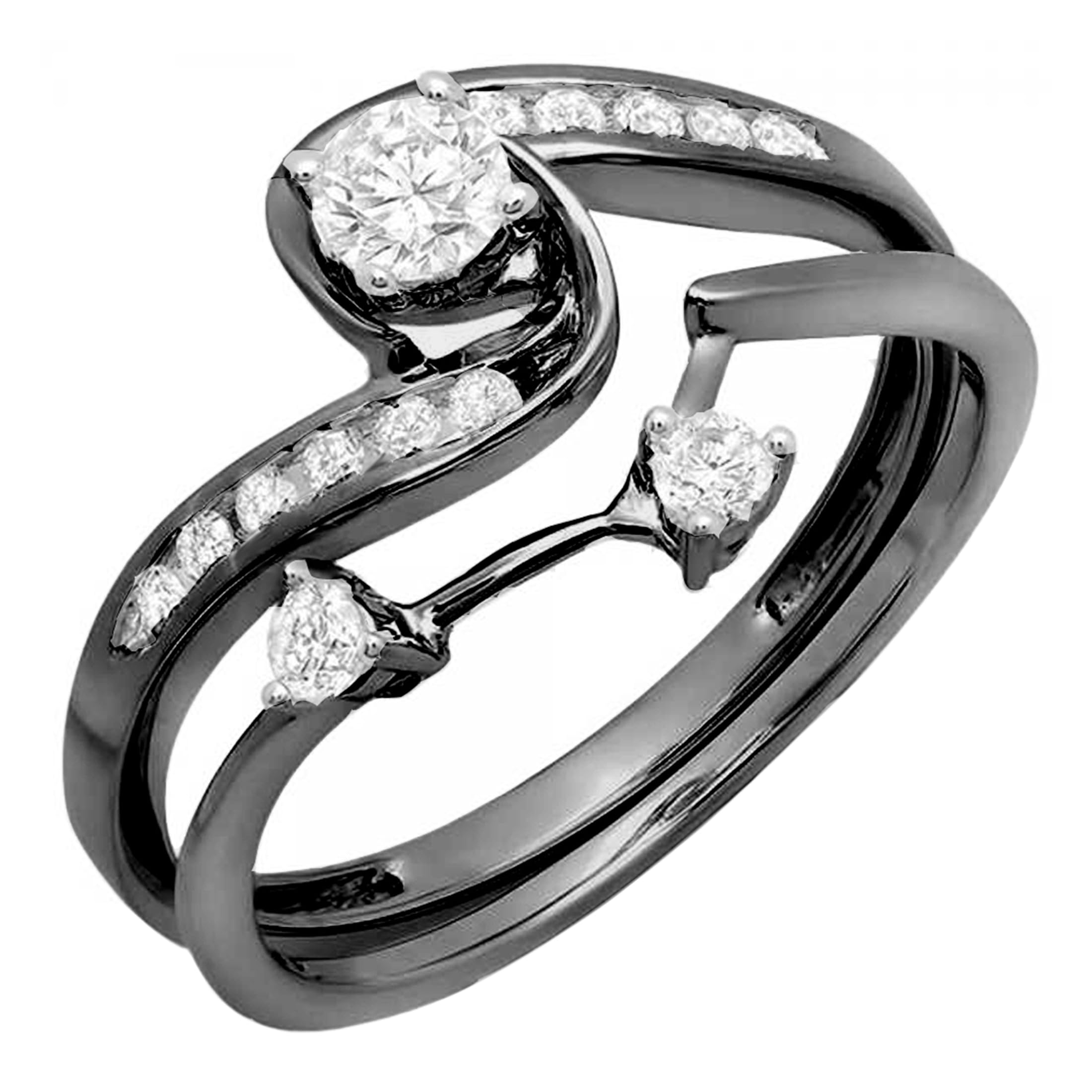 Dazzlingrock Collection 0.50 Carat (Cttw) Black Plated 10K Diamond Wedding Ring Set 1/2 CT, White Gold, Size 5.5