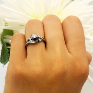 Dazzlingrock Collection 0.50 Carat (Cttw) Black Plated 10K Diamond Wedding Ring Set 1/2 CT, White Gold, Size 5.5