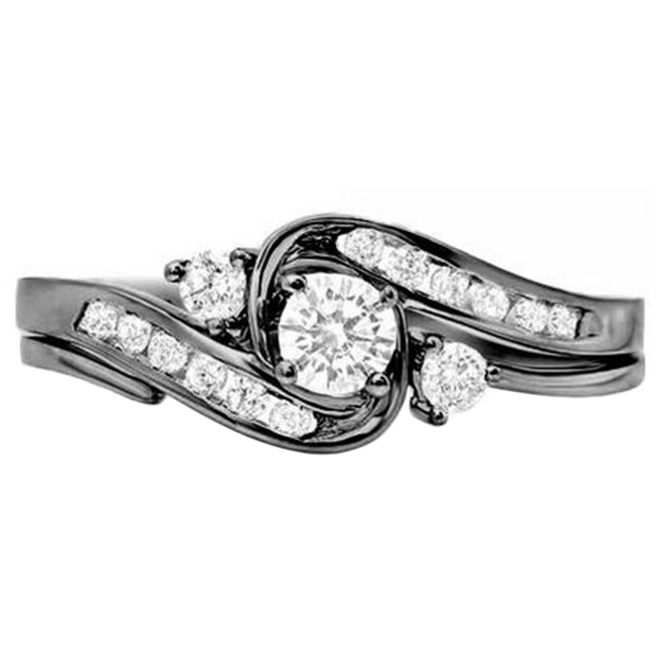 Dazzlingrock Collection 0.50 Carat (Cttw) Black Plated 10K Diamond Wedding Ring Set 1/2 CT, White Gold, Size 5.5