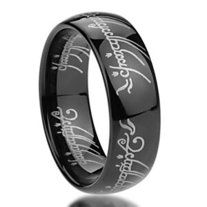 double accent 6mm titanium comfort fit wedding band laser etched old letter pattern lord rings (size 4 to 11), 10