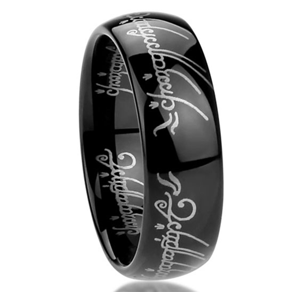 Double Accent 6MM Titanium Comfort Fit Wedding Band Laser Etched Old Letter Pattern Lord Rings (Size 4 to 11), 10