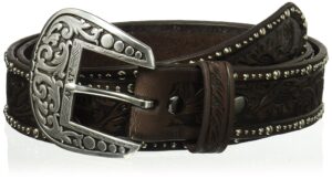 ariat women's floral nail head edge belt, brown, large