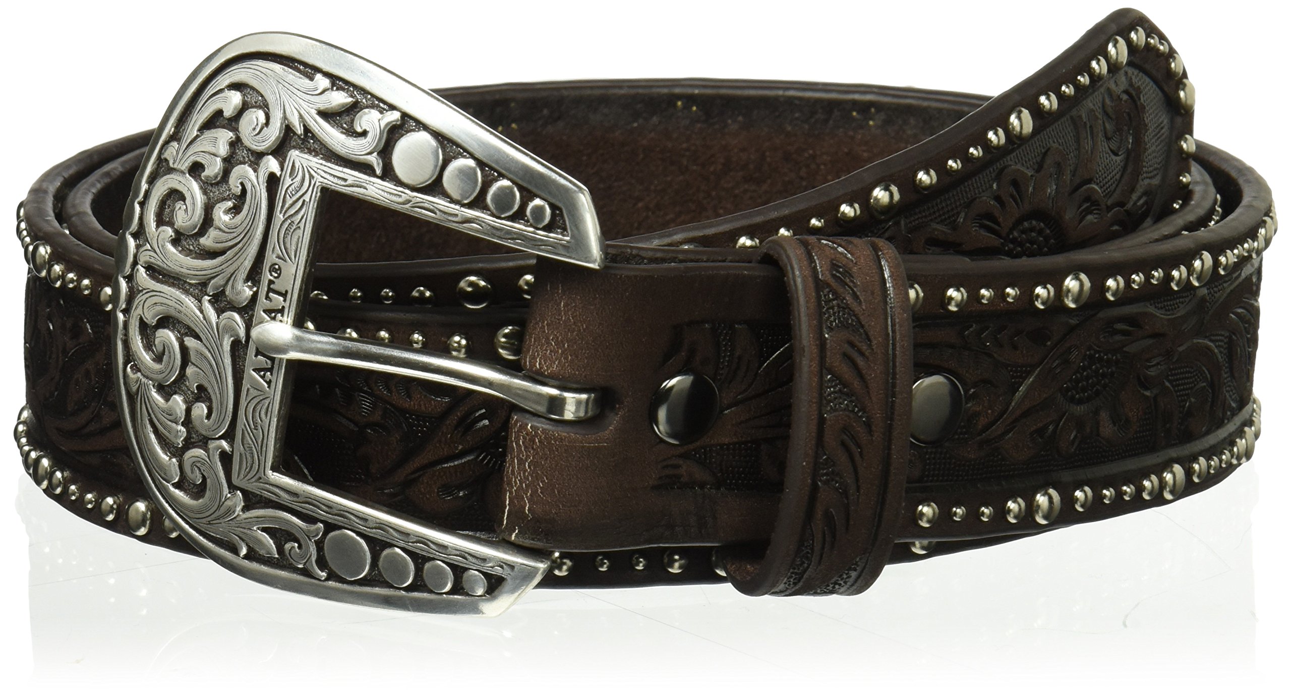 Ariat Women's Floral Nail Head Edge Belt, Brown, Small