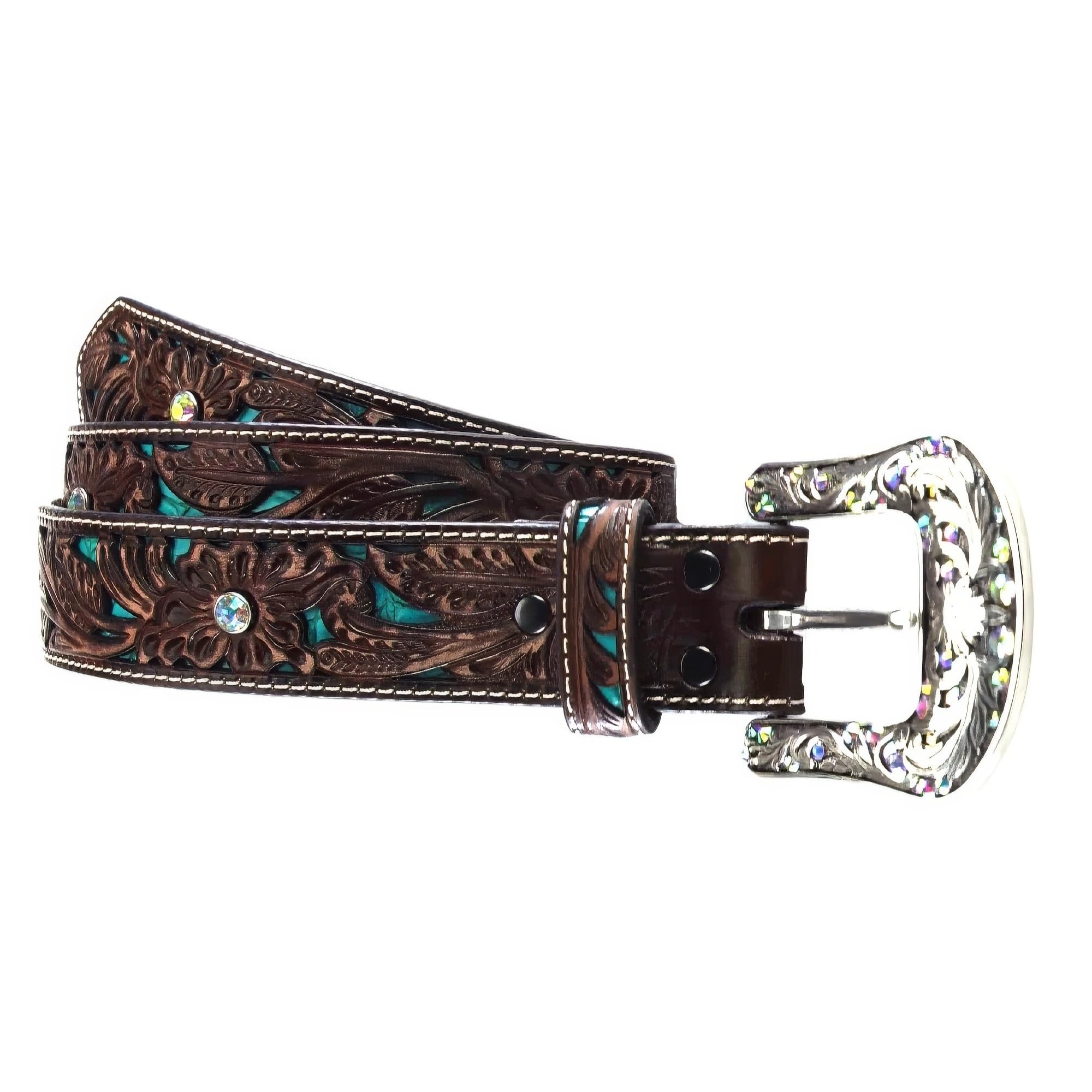 ARIAT Women's Turquoise Inlay Floral Bling Belt