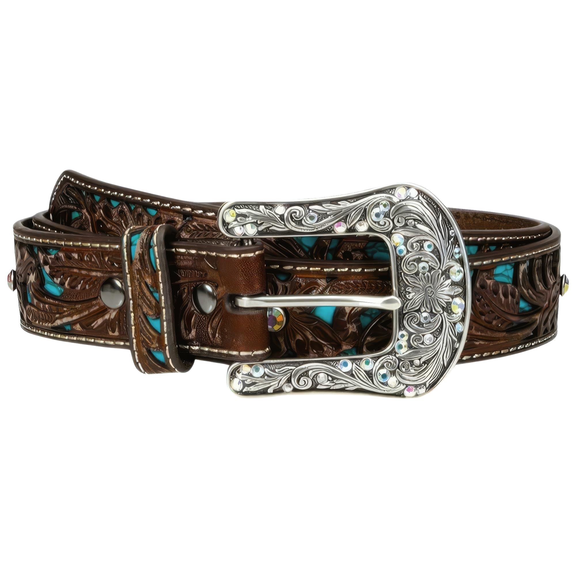 ARIAT Women's Turquoise Inlay Floral Bling Belt