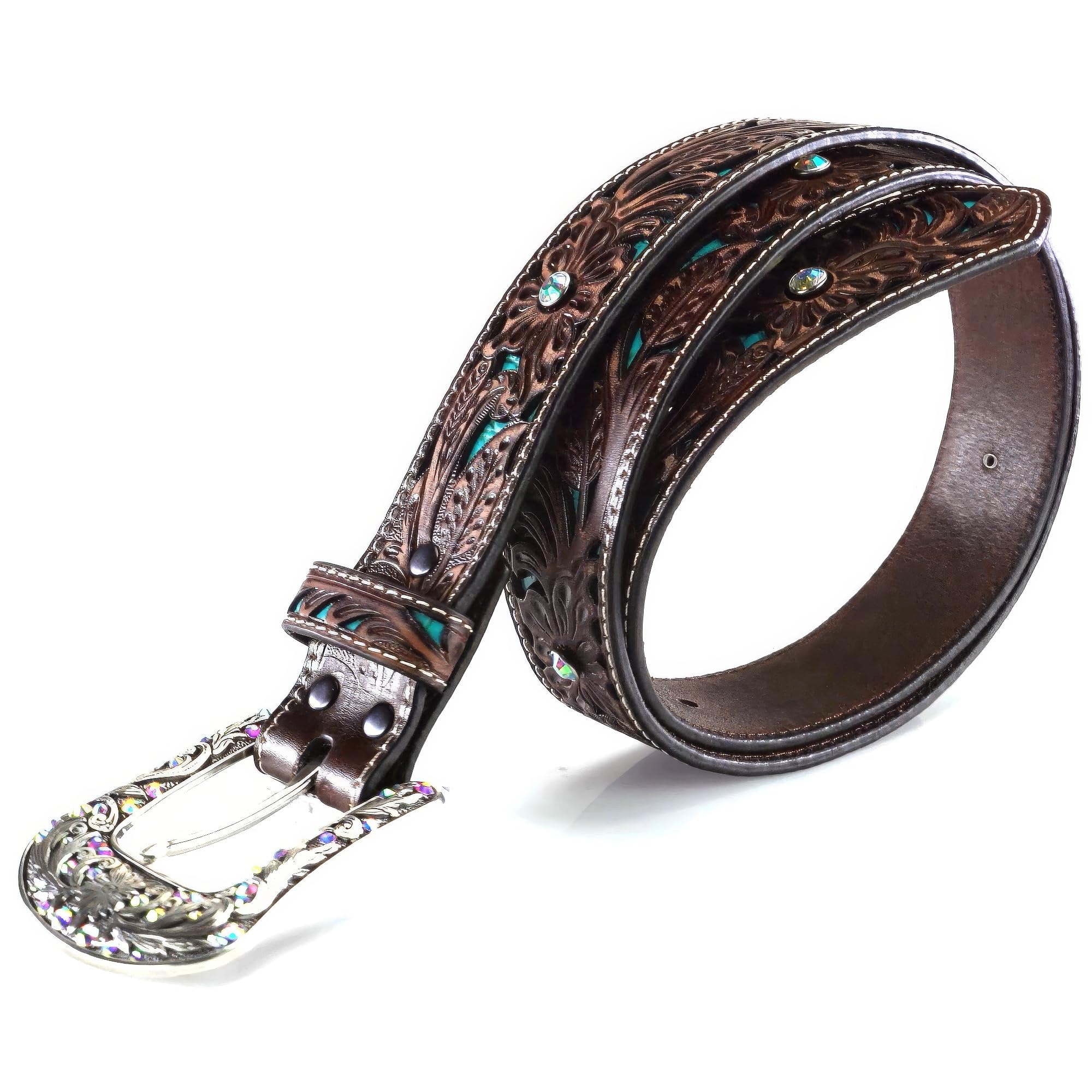 ARIAT Women's Turquoise Inlay Floral Bling Belt