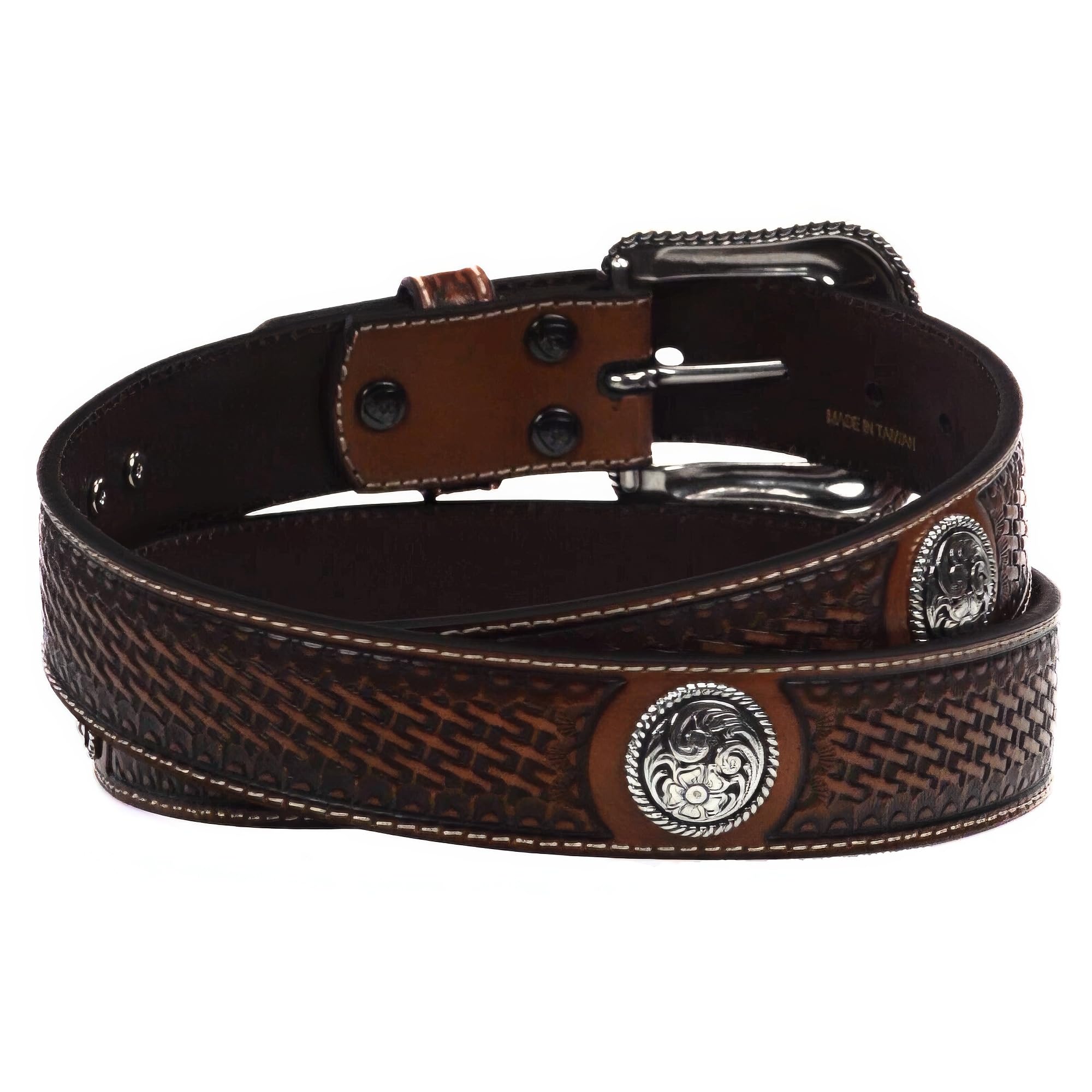 ARIAT Men's Basket Stamp Circle Concho Belt