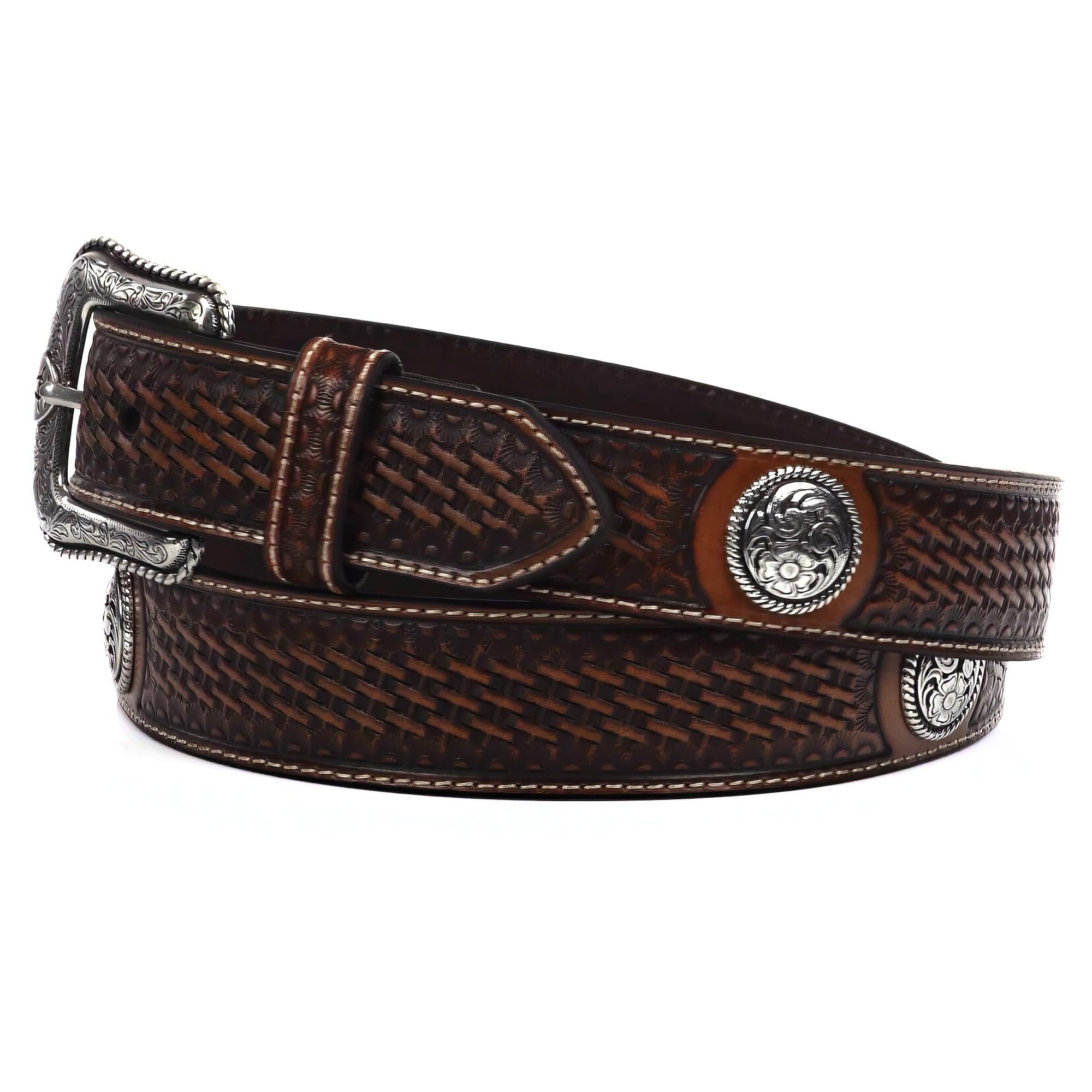 ARIAT Men's Basket Stamp Circle Concho Belt