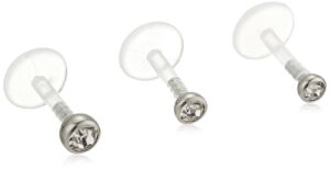 body candy women's clear bioplast triple forward helix body piercing barbell 3 pack 16 gauge 1/4", white, one size