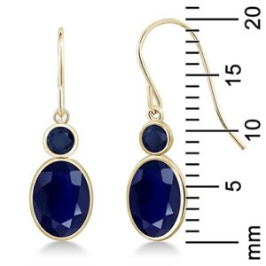 Gem Stone King 14K Yellow Gold Blue Sapphire Hook French Fish Ear Wire Dangle Earrings For Women (3.84 Cttw, Gemstone September Birthstone, Oval 8X6MM, Round 3MM)