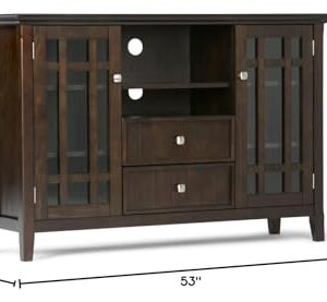 SIMPLIHOME Bedford SOLID WOOD 53 Inch Wide Transitional TV Media Stand in Dark Tobacco Brown for TVs up to 60 Inches, For the Living Room and Entertainment Center