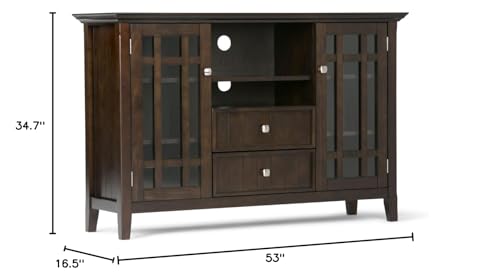 SIMPLIHOME Bedford SOLID WOOD 53 Inch Wide Transitional TV Media Stand in Dark Tobacco Brown for TVs up to 60 Inches, For the Living Room and Entertainment Center