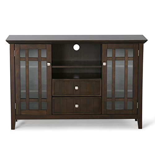 SIMPLIHOME Bedford SOLID WOOD 53 Inch Wide Transitional TV Media Stand in Dark Tobacco Brown for TVs up to 60 Inches, For the Living Room and Entertainment Center