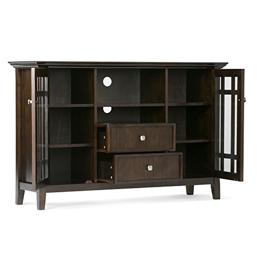 SIMPLIHOME Bedford SOLID WOOD 53 Inch Wide Transitional TV Media Stand in Dark Tobacco Brown for TVs up to 60 Inches, For the Living Room and Entertainment Center