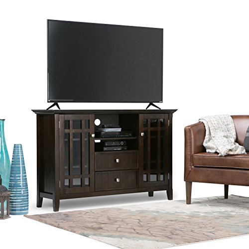 SIMPLIHOME Bedford SOLID WOOD 53 Inch Wide Transitional TV Media Stand in Dark Tobacco Brown for TVs up to 60 Inches, For the Living Room and Entertainment Center