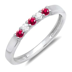 dazzlingrock collection 14k round ruby and white diamond 5 stone ladies anniversary wedding band ring, white gold, size 7