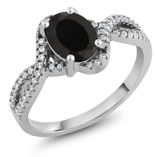 Gem Stone King 1.67 Cttw Oval Black Onyx Ring For Women In 925 Sterling Silver | Oval 8X6MM | Gemstone Birthstone | Available in size 5, 6, 7, 8, 9