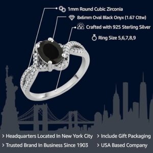 Gem Stone King 1.67 Cttw Oval Black Onyx Ring For Women In 925 Sterling Silver | Oval 8X6MM | Gemstone Birthstone | Available in size 5, 6, 7, 8, 9