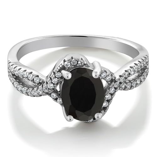 Gem Stone King 1.67 Cttw Oval Black Onyx Ring For Women In 925 Sterling Silver | Oval 8X6MM | Gemstone Birthstone | Available in size 5, 6, 7, 8, 9