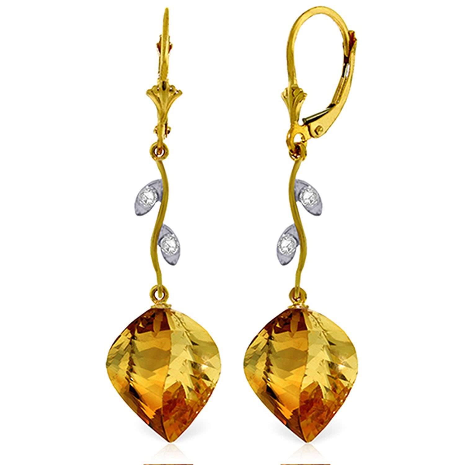 Galaxy Gold GG 14k Yellow Gold Leverback Earrings with Diamonds and Briolette Twisted Citrines