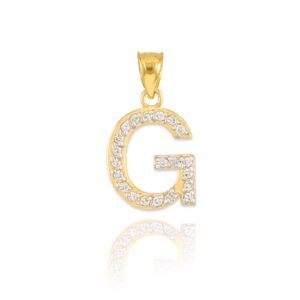 14k yellow gold diamond alphabet initial letter g charm pendant