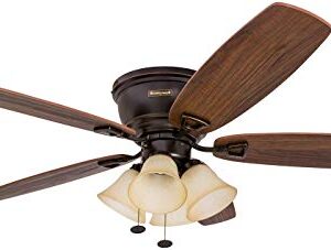 Honeywell Ceiling Fans Glen Alden, 52 Inch Classic Flush Mount Indoor LED Ceiling Fan with Light, Pull Chain, Quick-2-Hang Dual Finish Blades, Reversible Motor - 50183 (Oil Rubbed Bronze)