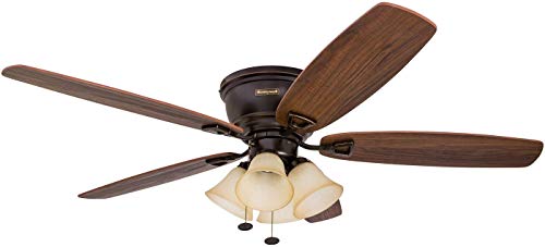 Honeywell Ceiling Fans Glen Alden, 52 Inch Classic Flush Mount Indoor LED Ceiling Fan with Light, Pull Chain, Quick-2-Hang Dual Finish Blades, Reversible Motor - 50183 (Oil Rubbed Bronze)