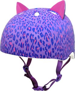 krash girls bike helmet, purple leopard kitty