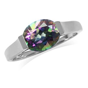 silvershake 3.37ct. 10x8mm oval shape mystic fire topaz white gold plated 925 sterling silver east-west solitaire ring size 9