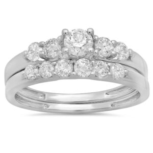 Dazzlingrock Collection 1.00 Carat (Cttw) 18k Round Diamond 5 Stone Engagement Ring Set, White Gold, Size 9