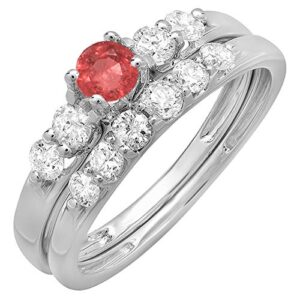 dazzlingrock collection 10k ruby & white diamond bridal 5 stone engagement wedding ring set, white gold, size 9