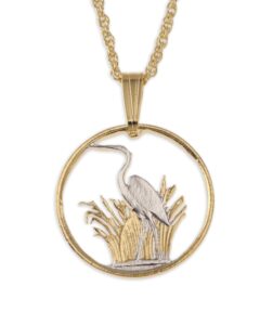 the difference world coin jewelry heron pendant & necklace, malawi five tambala hand cut