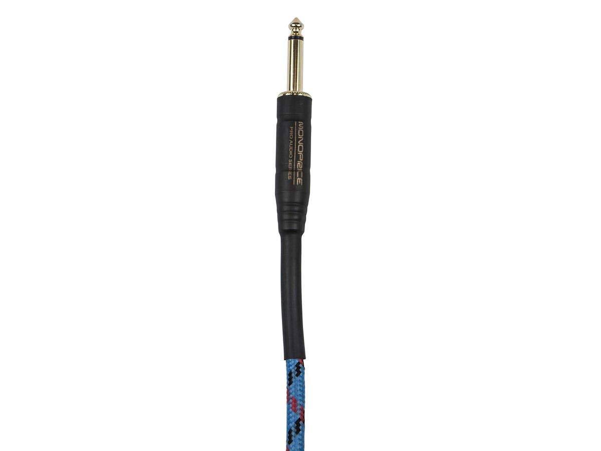 Monoprice 1/4-Inch TS Male to 1/4-Inch Right Angle TS Male Guitar/Instrument Cable - 10 Feet, Blue, 20AWG, Braided Jacket, Gold Plated - Cloth Series