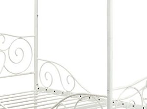 DHP Metal Canopy Kids Platform Bed with Four Poster Design, Scrollwork Headboard and Footboard, Underbed Storage Space, No Box Sring Needed, Twin, White