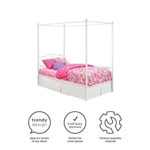 DHP Metal Canopy Kids Platform Bed with Four Poster Design, Scrollwork Headboard and Footboard, Underbed Storage Space, No Box Sring Needed, Twin, White