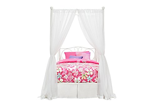 DHP Metal Canopy Kids Platform Bed with Four Poster Design, Scrollwork Headboard and Footboard, Underbed Storage Space, No Box Sring Needed, Twin, White