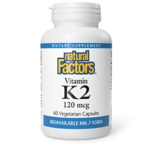 natural factors, vitamin k2 120 mcg, supports bone and vascular health, 60 capsules