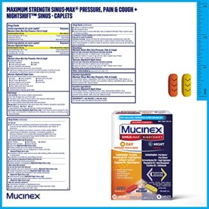 Maximum Strength Mucinex Sinus-Max Pressure, Pain & Cough & Nightshift Sinus Caplets, Fast Release, Powerful Multi-Symptom Relief, 20 caplets (12 Day time + 8 Night time) (Pack of 2)