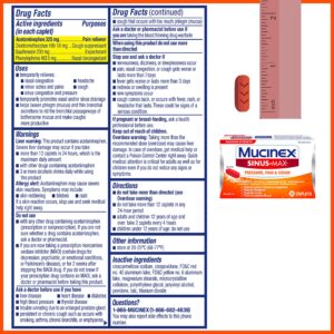 Mucinex Sinus-Max Pressure, Pain & Cough Max Strength-Sinus Pressure, Congestion & Headache Relief, Expectorant & Decongestant w/ Acetaminophen, Guaifenesin & Phenylephrine, 20 Count (Pack of 2)