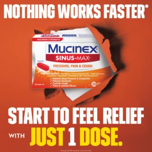 Mucinex Sinus-Max Pressure, Pain & Cough Max Strength-Sinus Pressure, Congestion & Headache Relief, Expectorant & Decongestant w/ Acetaminophen, Guaifenesin & Phenylephrine, 20 Count (Pack of 2)