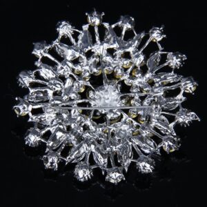 Sparkly Rhinestone Bridal Wedding Bouquet Flower Brooch Pin Silver