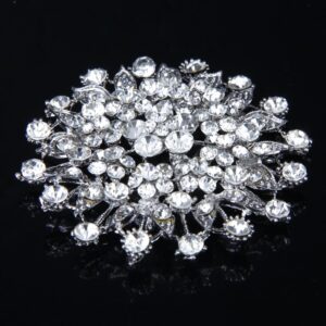 Sparkly Rhinestone Bridal Wedding Bouquet Flower Brooch Pin Silver