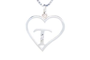 arbach’s icy jewelry - sterling silver box chain personalized diamond pendant statement necklace - heart & letter t