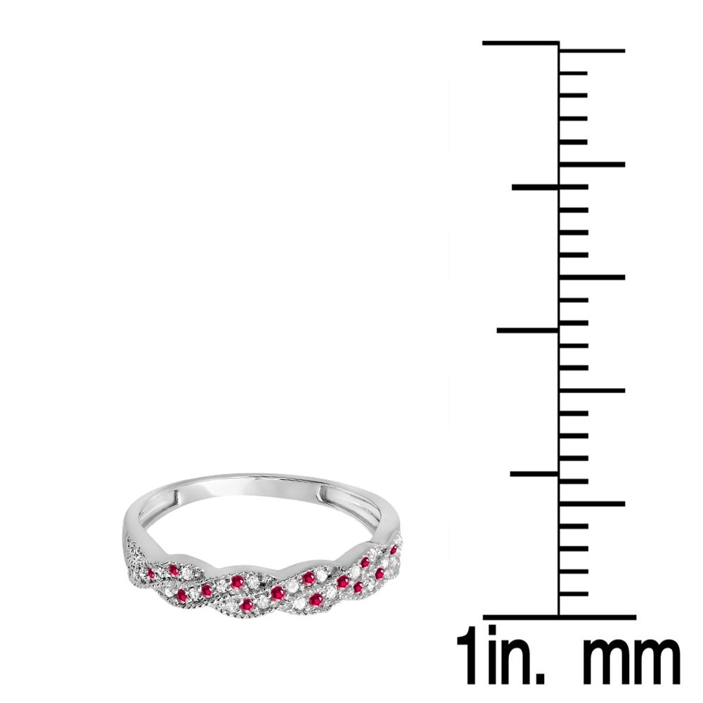 Dazzlingrock Collection 18K Round Ruby & White Diamond Women Anniversary Wedding Stackable Swirl Ring, White Gold, Size 5.5