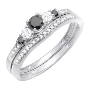 dazzlingrock collection 0.45 carat (ctw) round black and white diamond 5 stone alternating style engagement ring set for her in 10k white gold, size 6