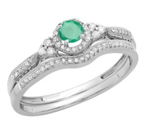 dazzlingrock collection 10k round emerald and white diamond ladies halo style bridal engagement ring set, white gold, size 6