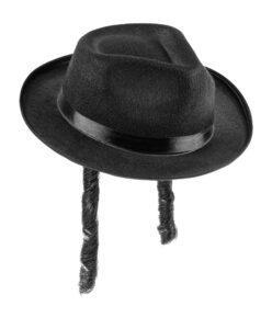 dress up america jewish rabbi hat for adults - black costume fedora with side locks - one size fits most