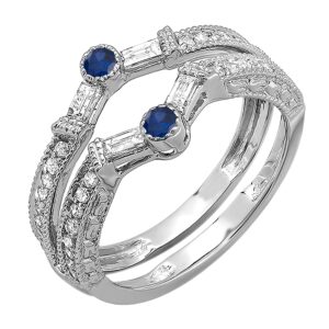 dazzlingrock collection 18k round & baguette white diamond & blue sapphire wedding enhancer guard band, white gold, size 7